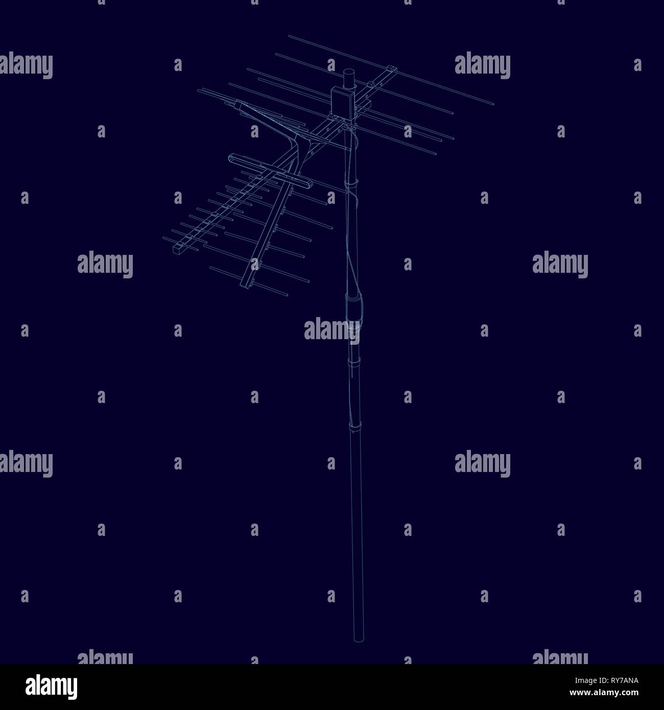 Antenna wireframe of blue lines on a dark background. Contour detailed ...