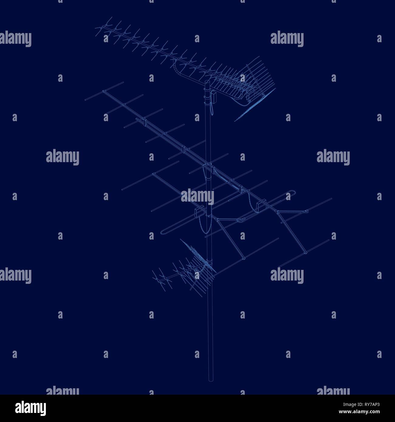 Antenna wireframe of blue lines on a dark background. Contour detailed ...