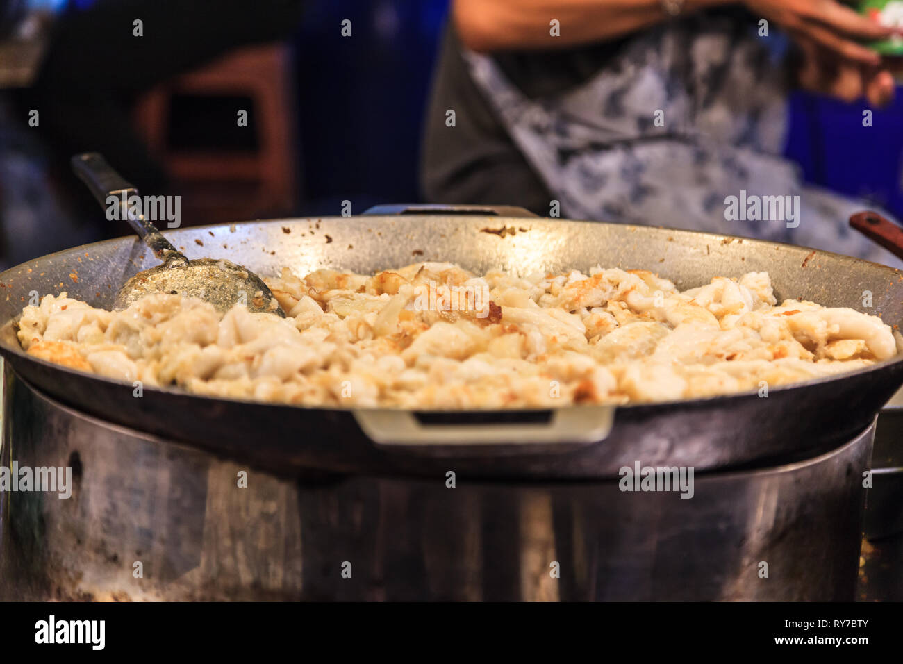 Traditional Asian Thai street food and fast food, delicious hot pan ...