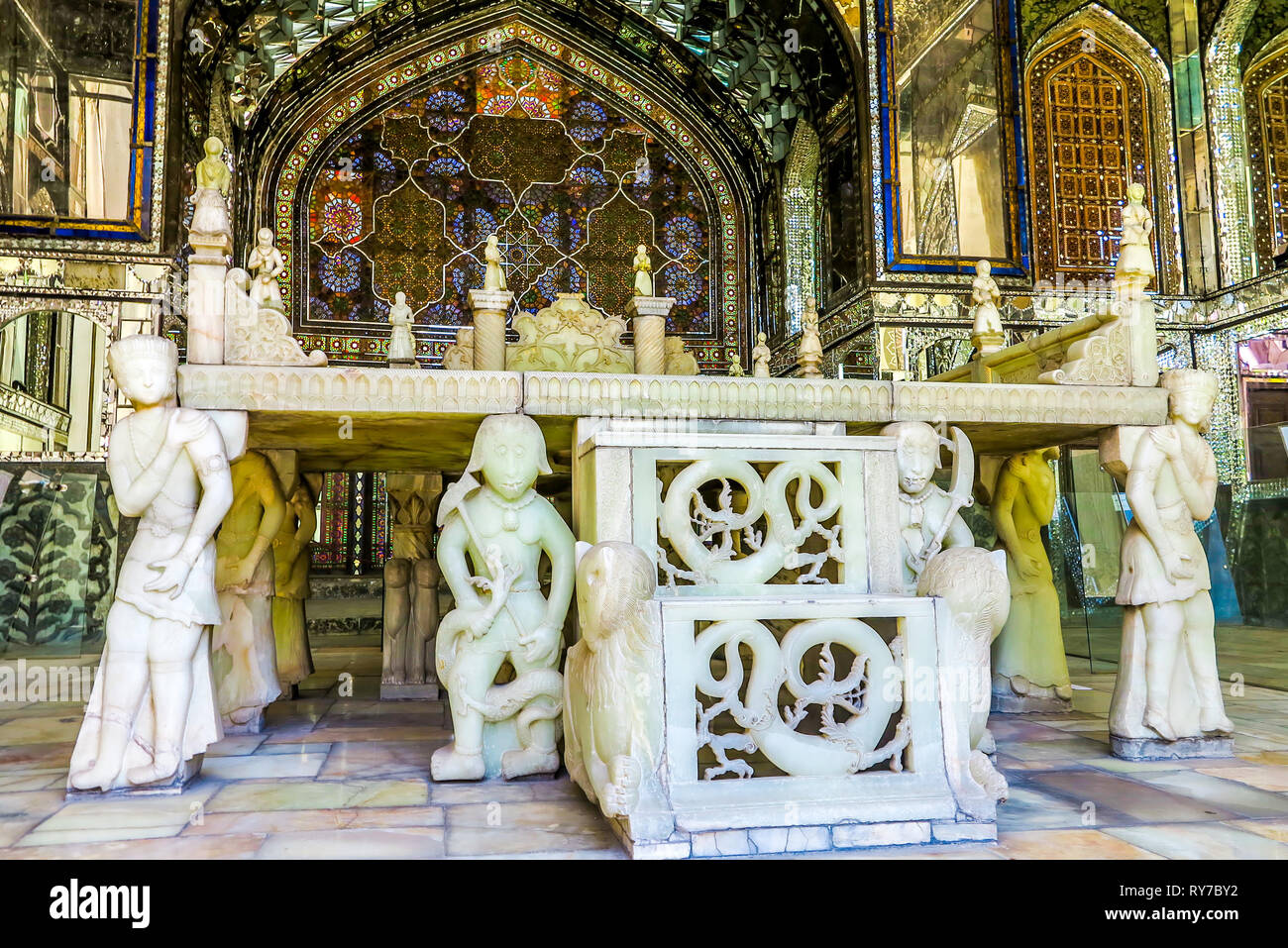 Tehran Golestan Palace Takht-e Marmar Marble Throne with Carved Human ...