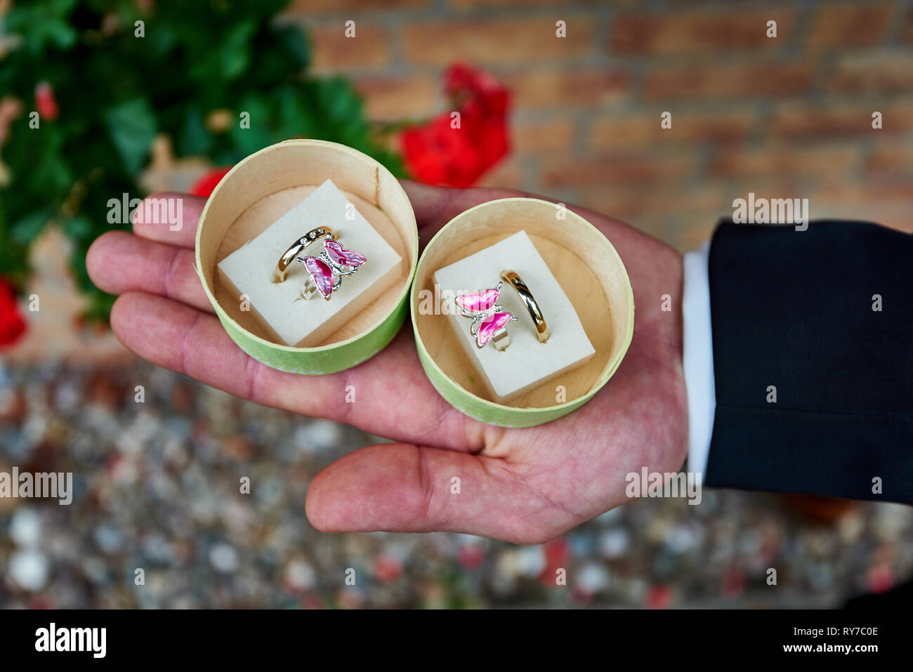 showing wedding rings before ceremony Stock Photo - Alamy