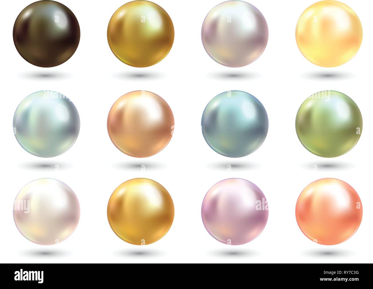 Realistic varicoloured pearls vector set. Precious pearl in sphere form ...