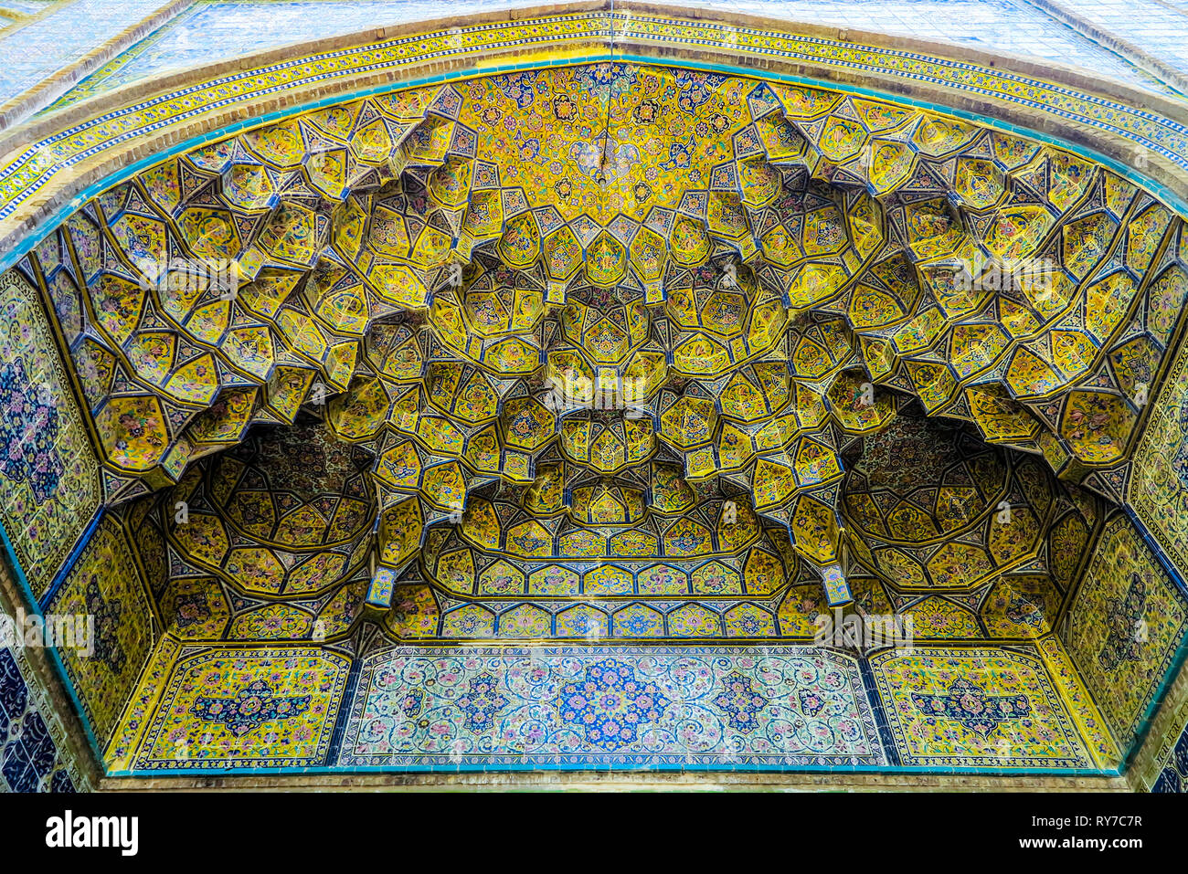 Tehran Grand Bazaar Shah Mosque Entrance Gate Yellow Colored Muqarna ...