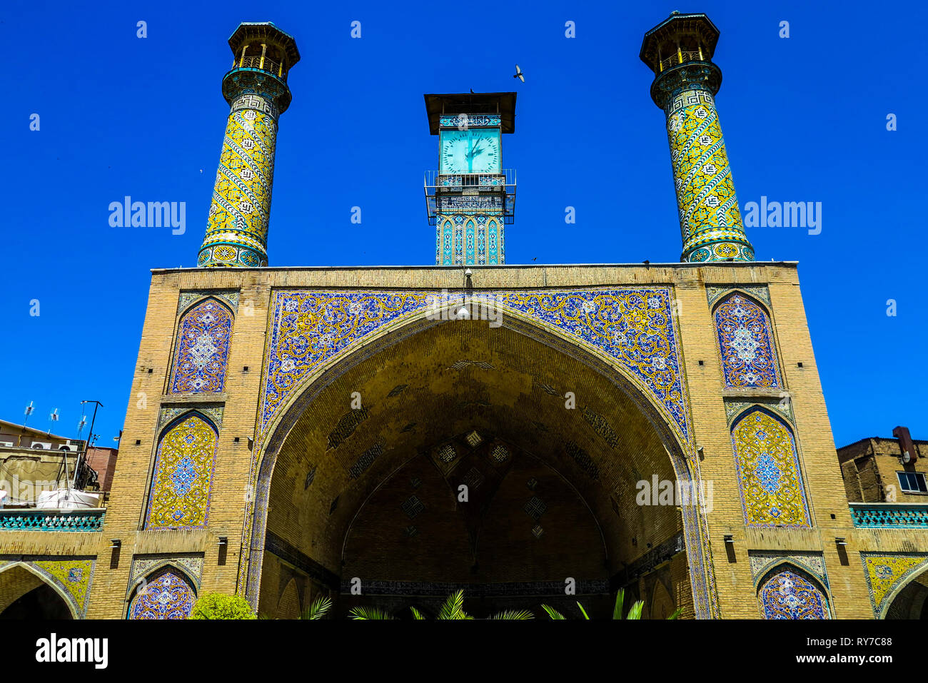 Tehran Grand Bazaar Shah Mosque Gate with Two Minarets and Ornament ...
