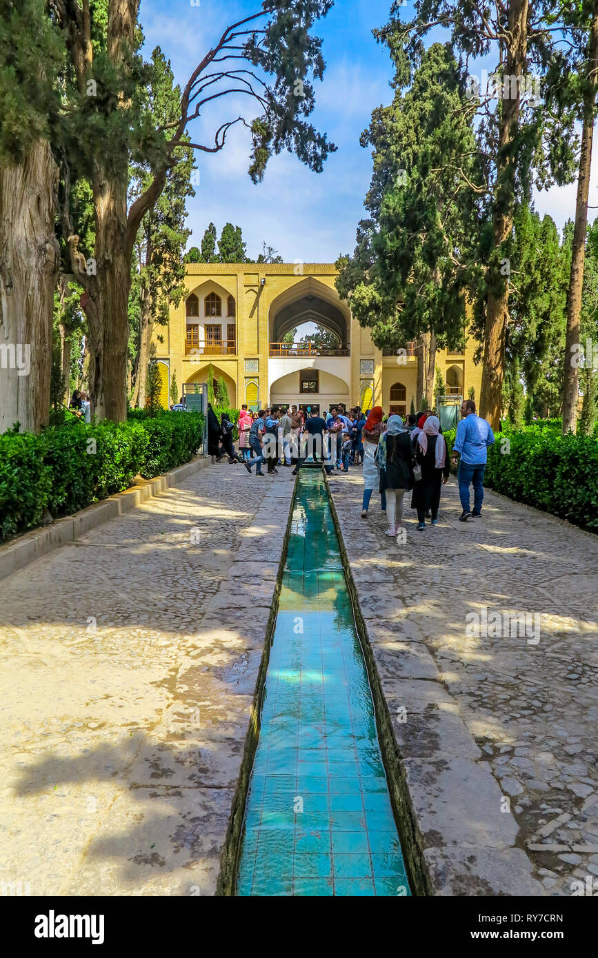 Kashan Bagh-e Fin Garden Leading Lines Channel Frontal View with Crowd ...