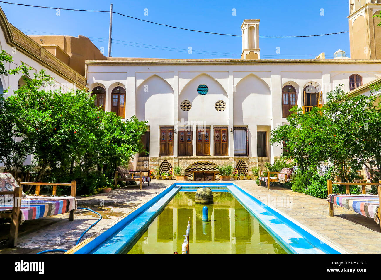 Kashan Traditional Interior Architecture Courtyard with Pool and ...