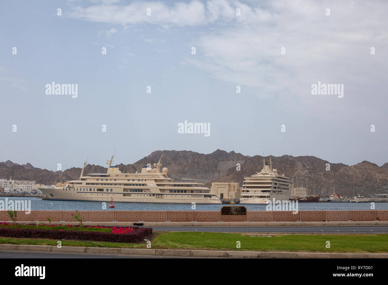 Royal Yacht of Sultan Qaboos, port of Muttrah, Muscat, Oman Stock Photo ...