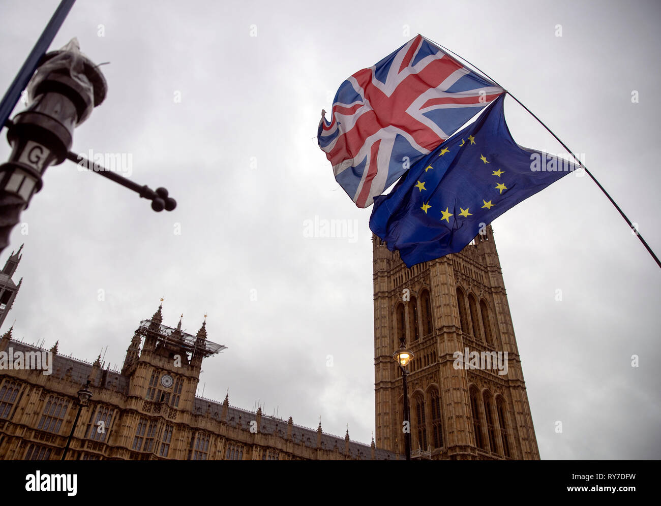 Eu flags fly outside palace westminster hi-res stock photography and ...
