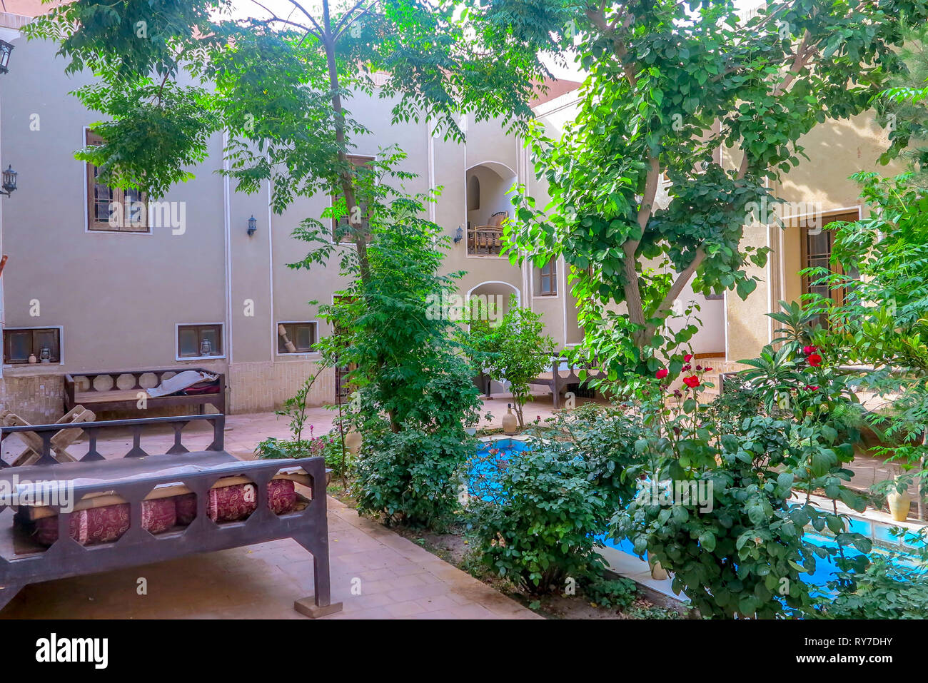 Yazd Old Town Residential House Courtyard Garden with Fountain Pool and ...