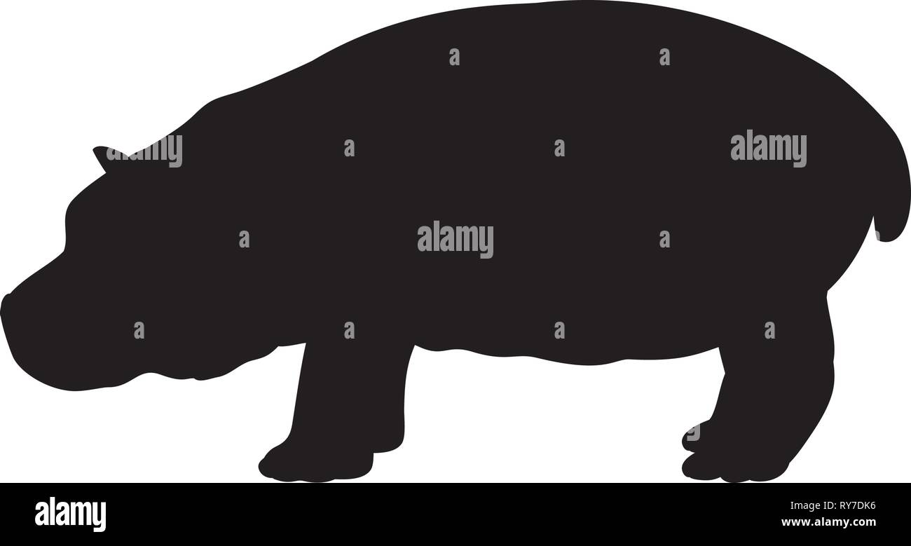 Cub hippo mammal black silhouette animal. Vector Illustrator Stock ...
