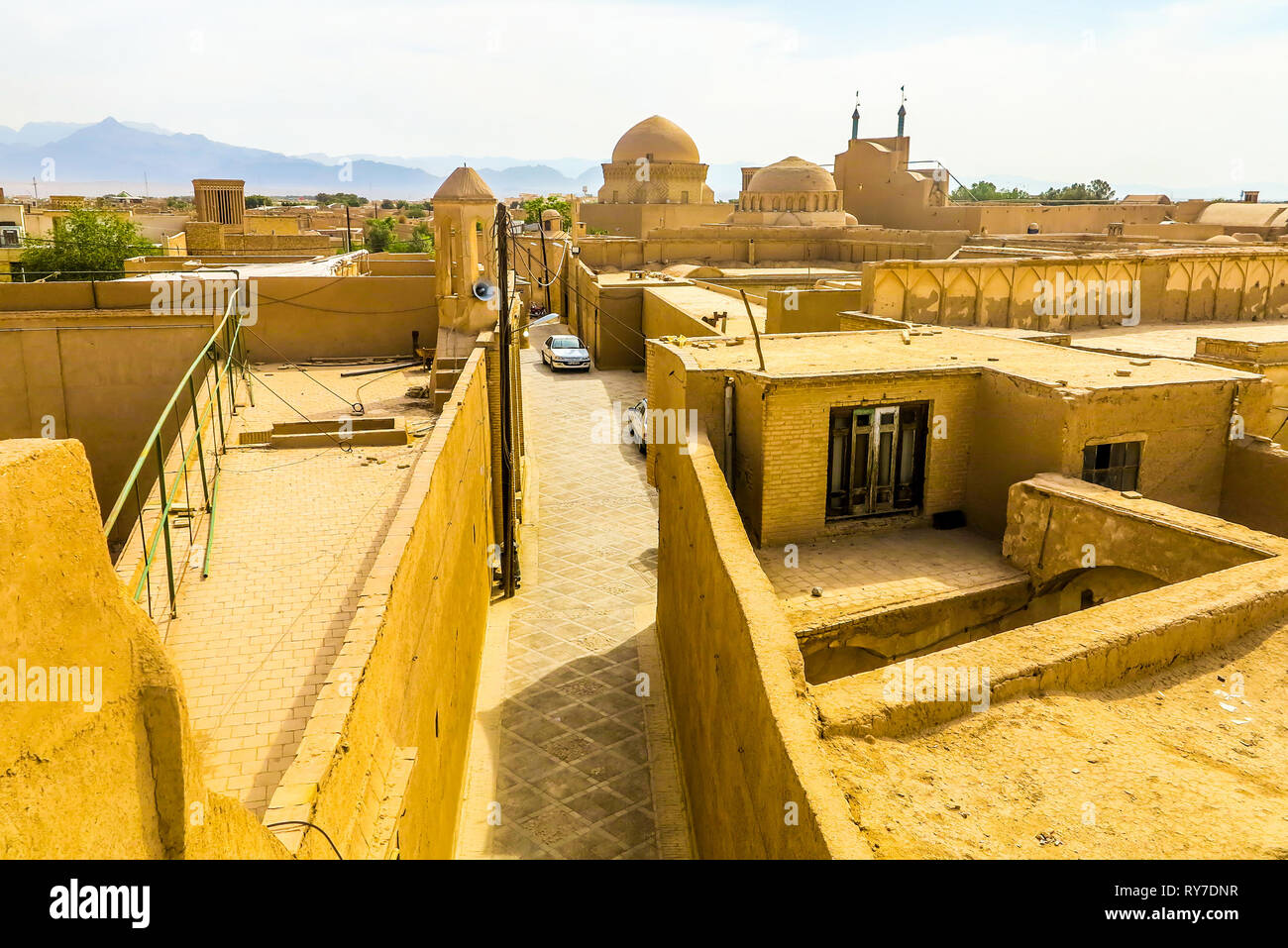 Yazd Old Town Cityscape with Alley Roof Badgir Windcatcher Mosque Dome ...