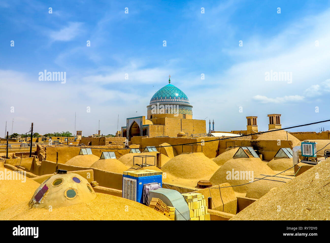 Yazd Masjid-e Jameh Mosque Blue and White Tiles Ornament Dome Badgir ...