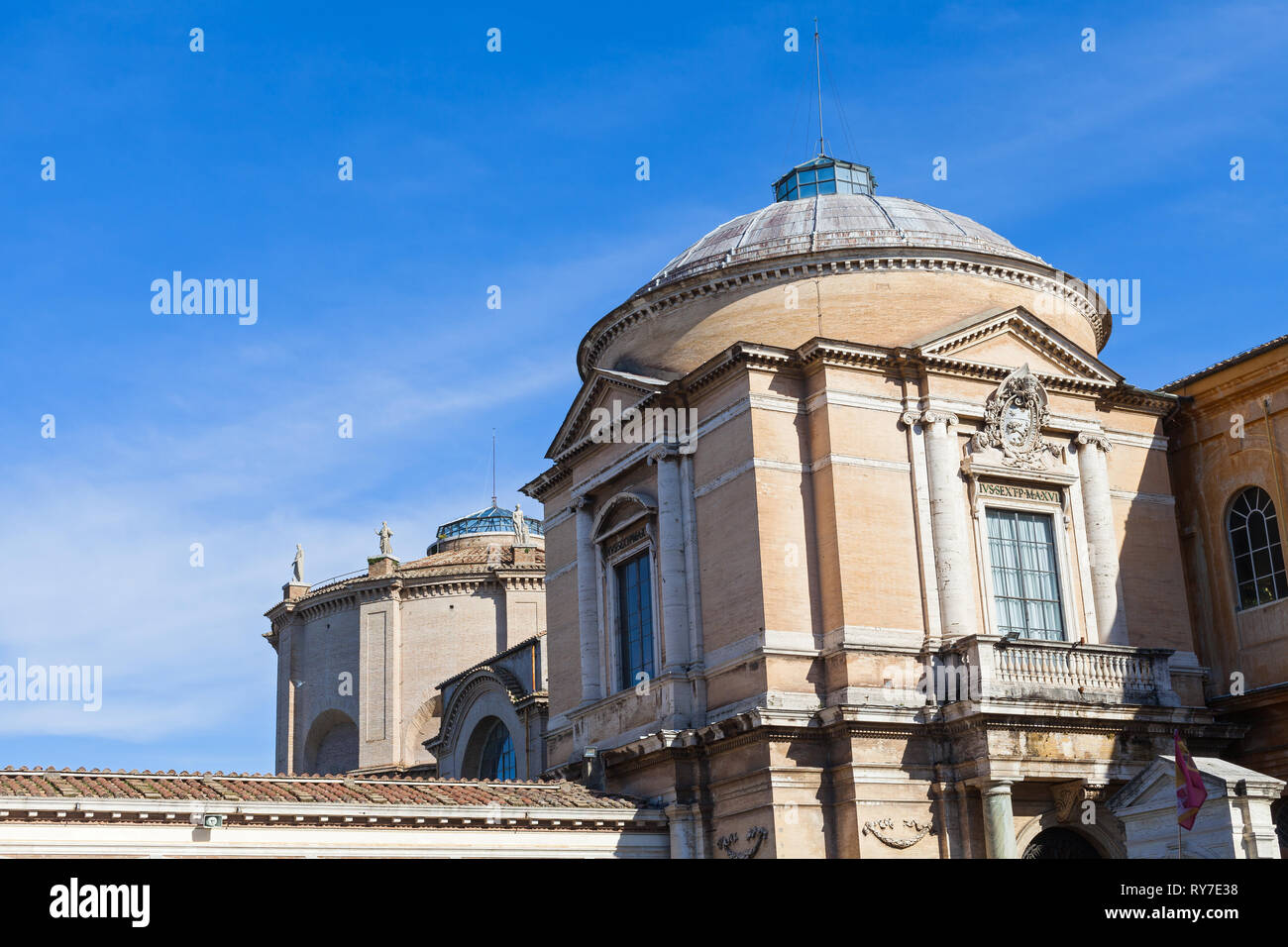 Scenic picture of beautiful historical building's facade against blue ...