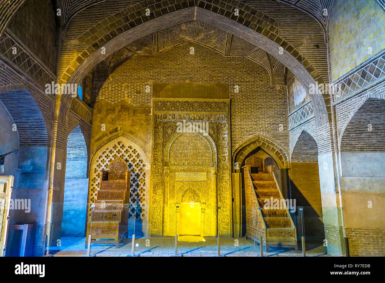 Isfahan Masjed-e Jameh Mosque Two Mihrab with Brick Wall and Ceiling ...