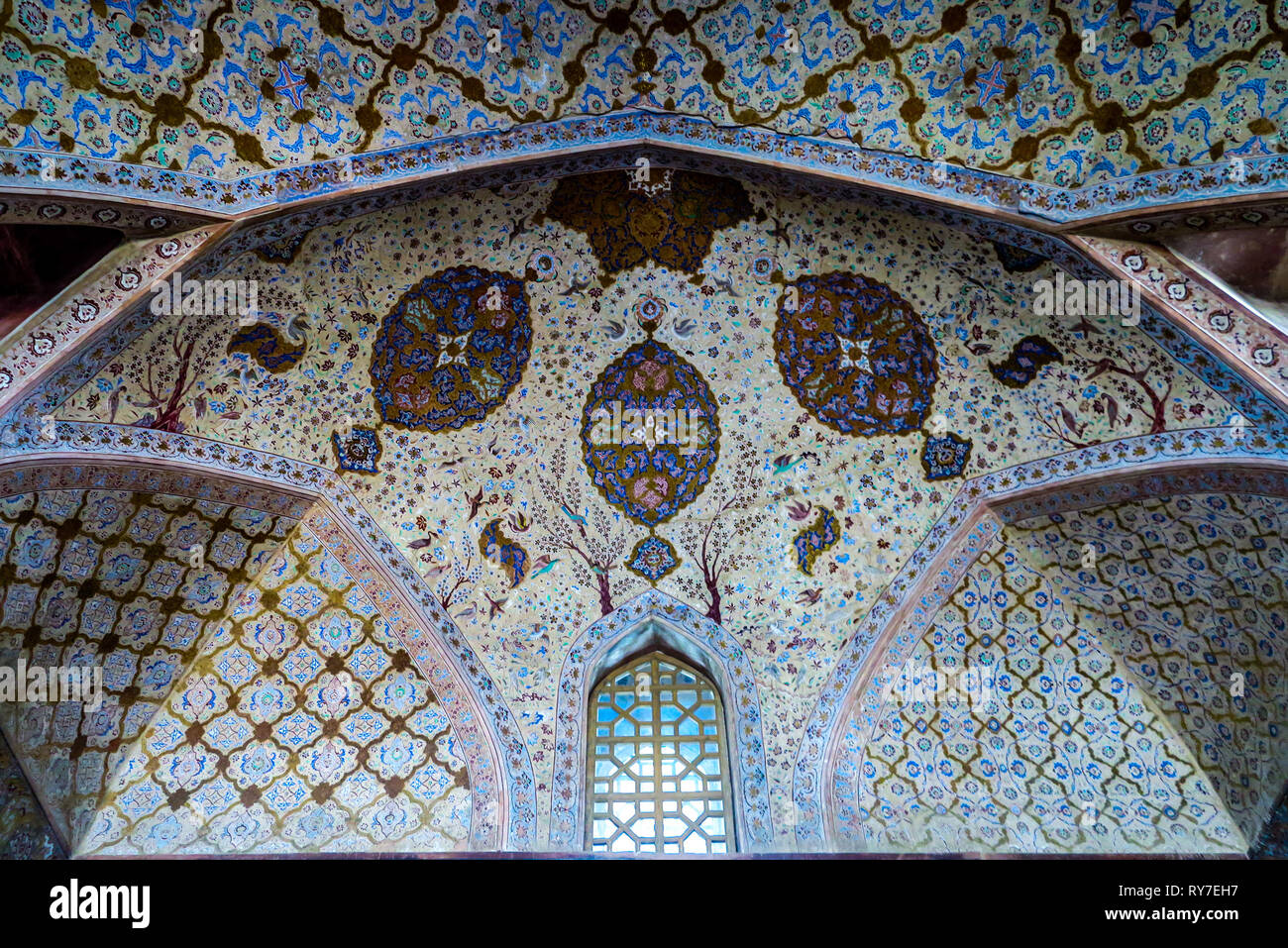 Isfahan Ali Qapu Royal Palace Blue Colored Ornament Ceiling Stock Photo ...