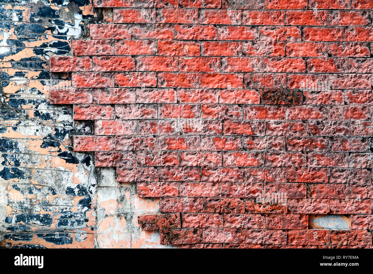 brick wall is crack and break and corroded by rainwater and temperature ...