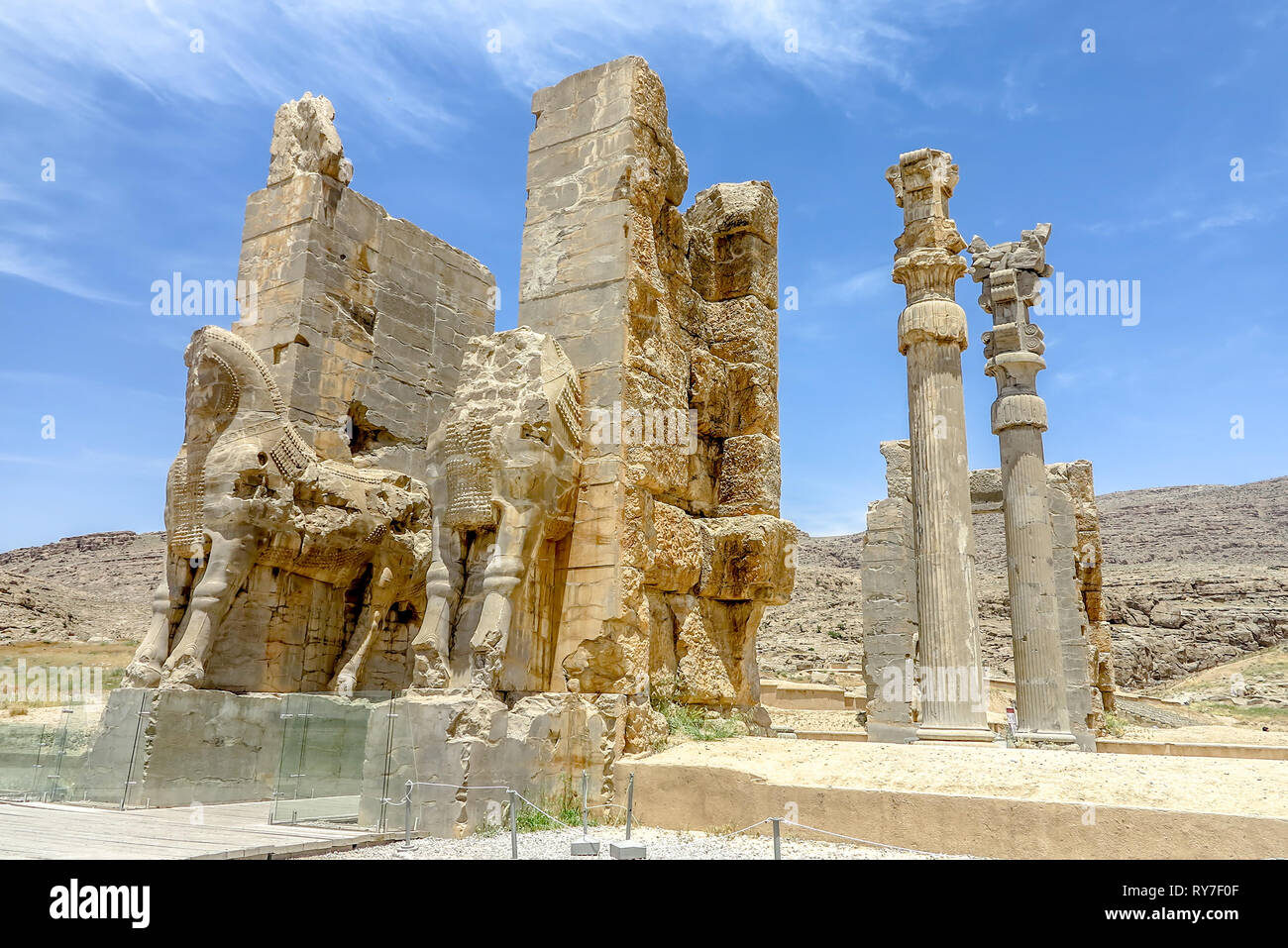 Persepolis Historical Site Apadana Gate of All Nations with Pillars and ...