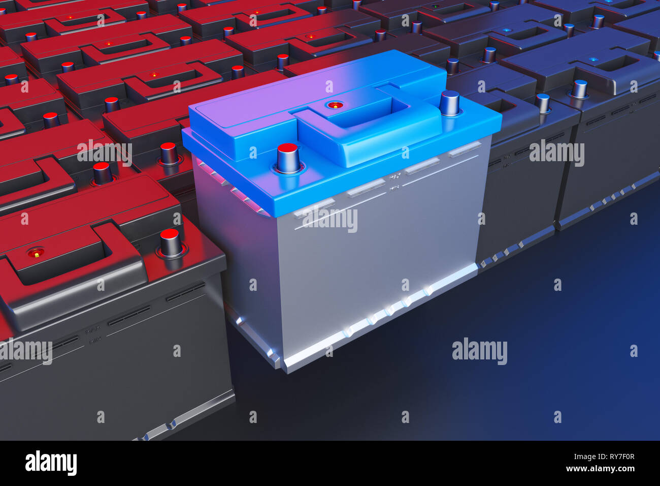 3D rendering. Car battery on multicolor background. Acid battery for ...