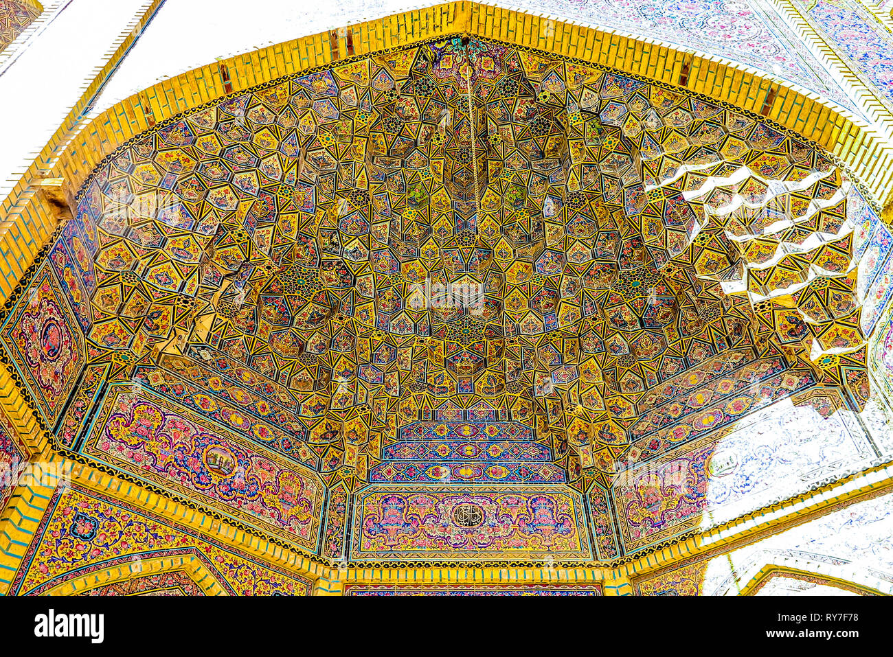 Shiraz Nasir Al-Mulk Pink Mosque Yellow and Blue Tiles Ornament Muqarna ...