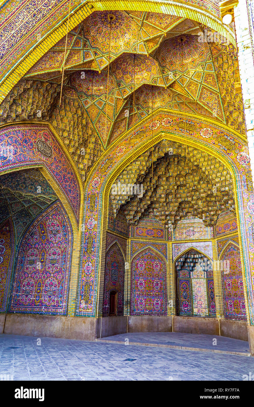 Shiraz Nasir Al-Mulk Pink Mosque Yellow and Blue Tiles Ornament Muqarna ...