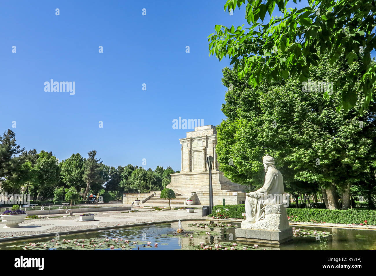 Tus Tomb of Ferdowsi Side View Point with Statue on Pond Stock Photo ...
