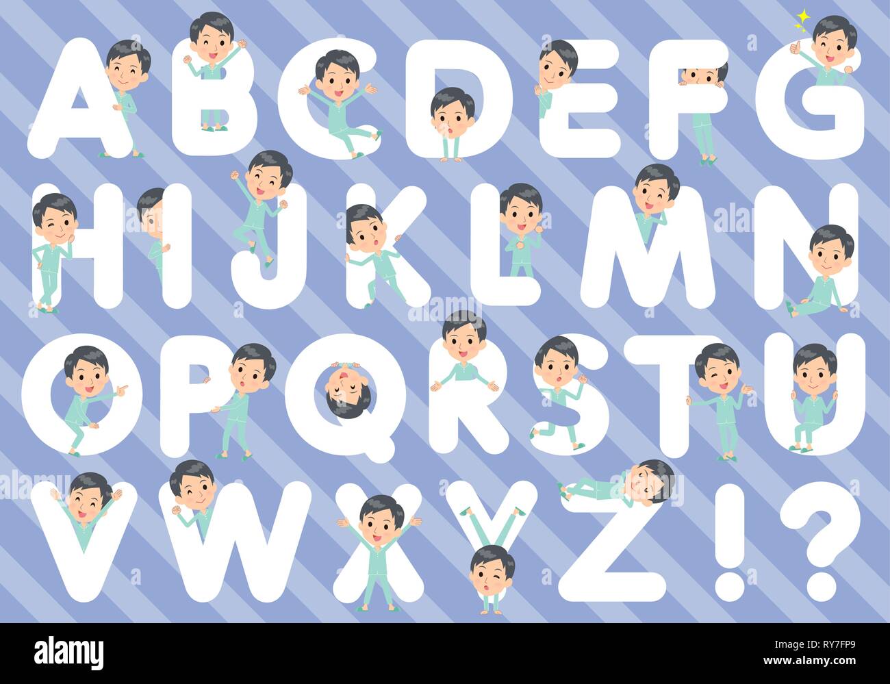 A set of patient young man designed with alphabet.Characters with fun ...