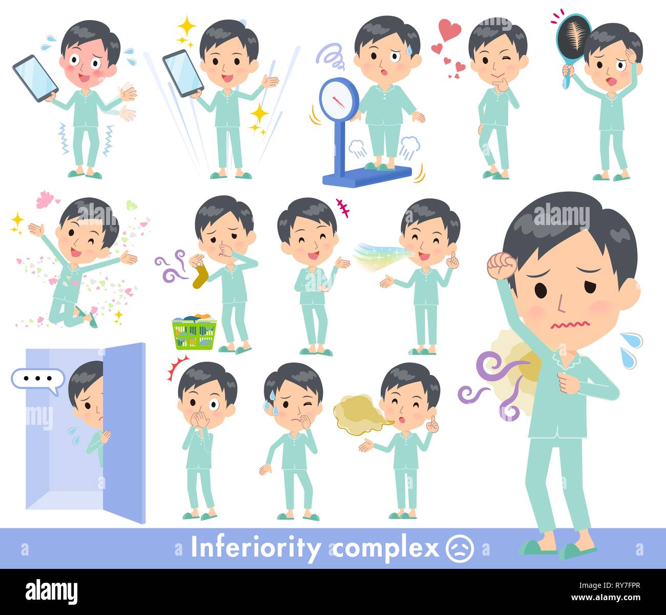 A set of patient young man on inferiority complex.There are actions ...