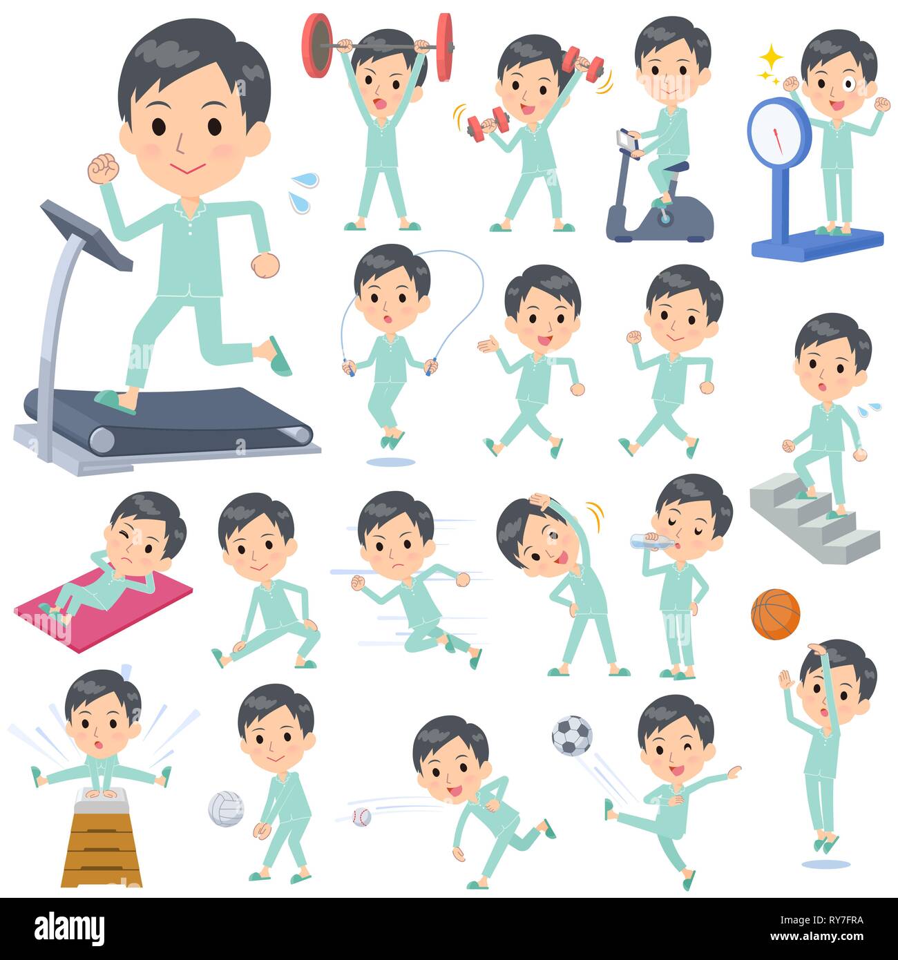 A set of patient young man on exercise and sports.There are various ...