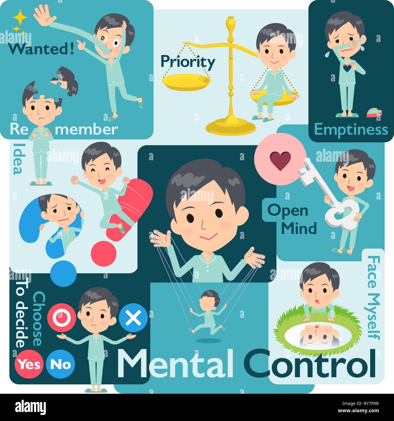 A set of patient young man who control emotions.A variety of image ...