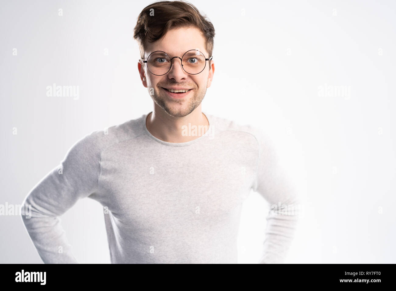Best smile you ever saw. Portrait of handsome young man looking at ...