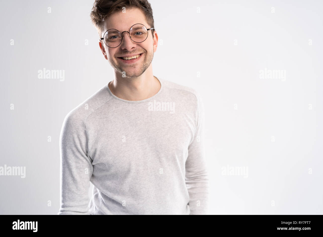 Best smile you ever saw. Portrait of handsome young man looking at ...