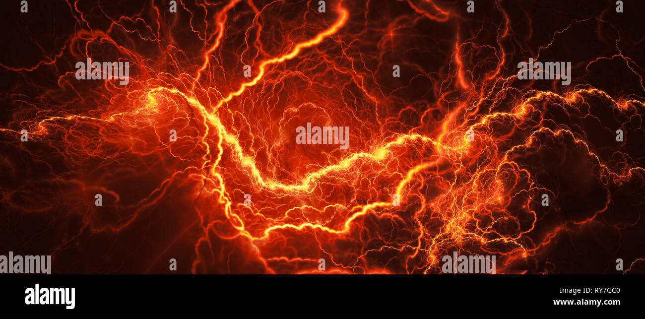 Fiery glowing lightning, computer generated abstract background Stock ...