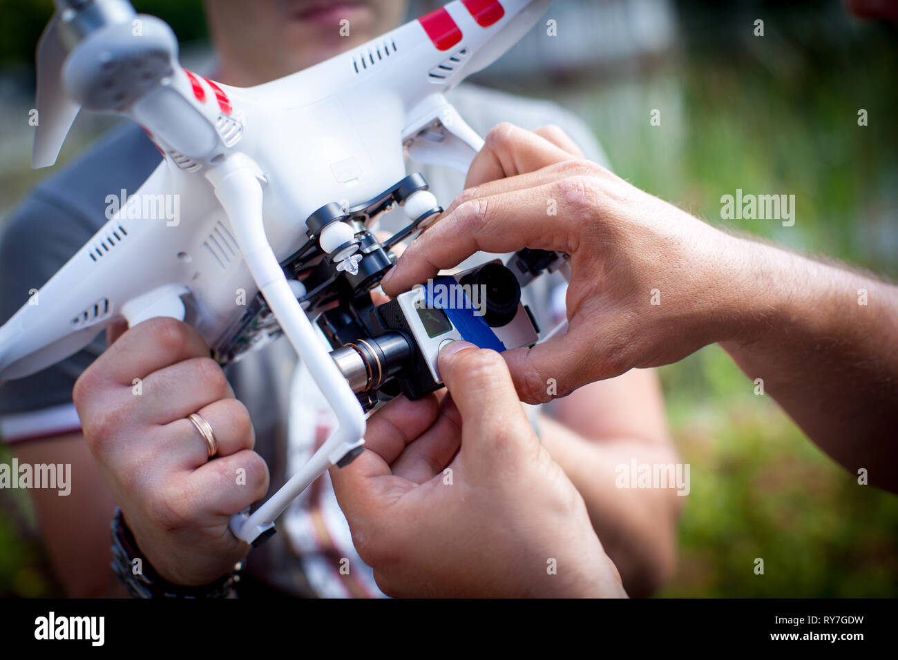 Set up drone camera with hand of professional Stock Photo - Alamy