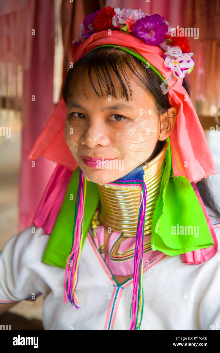 Portrait of Kayan woman. Ban Huai Seau Tao village NV Thailand (Mae ...