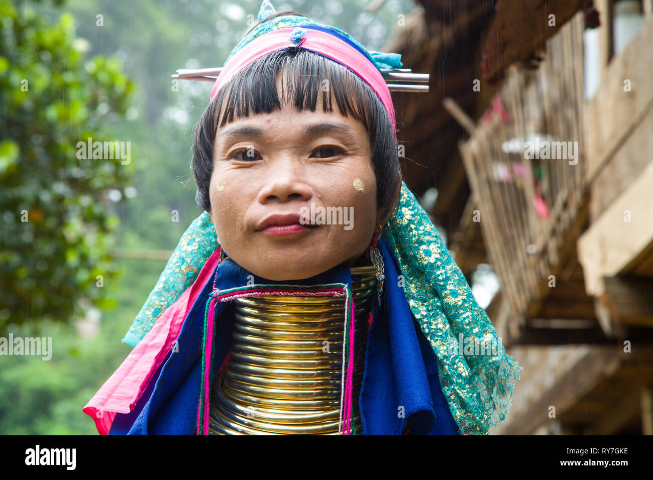 Portrait of Kayan woman. Ban Huai Seau Tao village NV Thailand (Mae ...