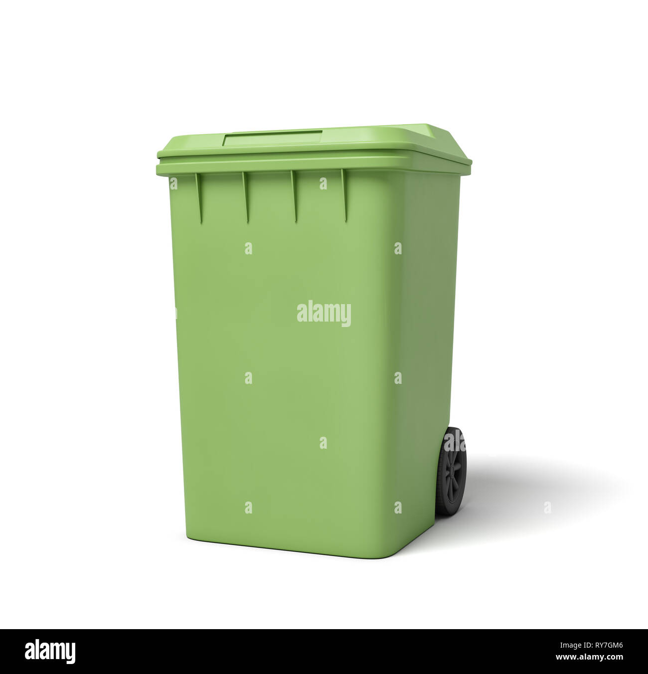 3d rendering of a light-green trash can isolated on white background ...