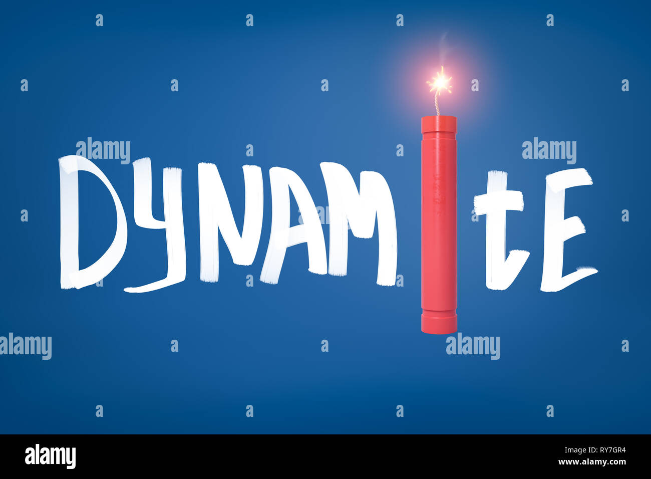 3d rendering of the title 'DYNAMITE' with a lit dynamite stick instead ...
