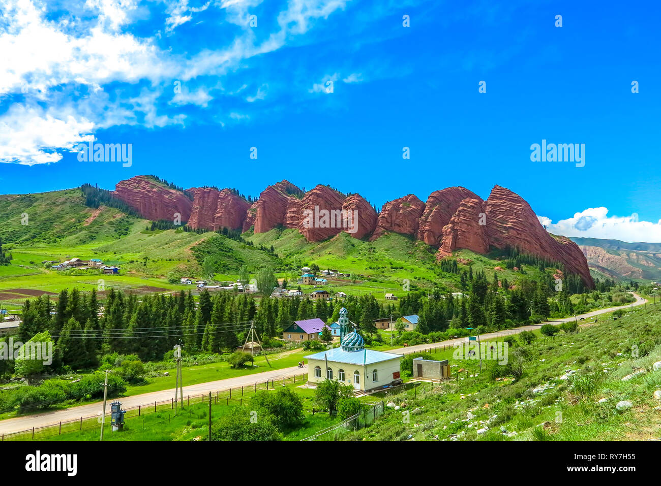 Jeti Oguz Resort Landscape with Seven Bulls Rock Formation Mosque and ...