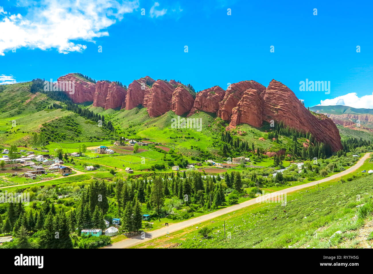 Jeti Oguz Resort Landscape with Seven Bulls Rock Formation and Terskey ...