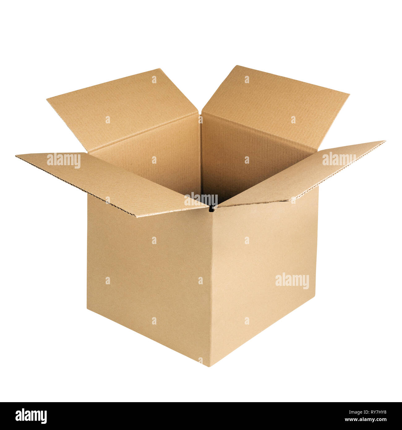 Open cardboard box isolated on white background. Brown kraft carton ...