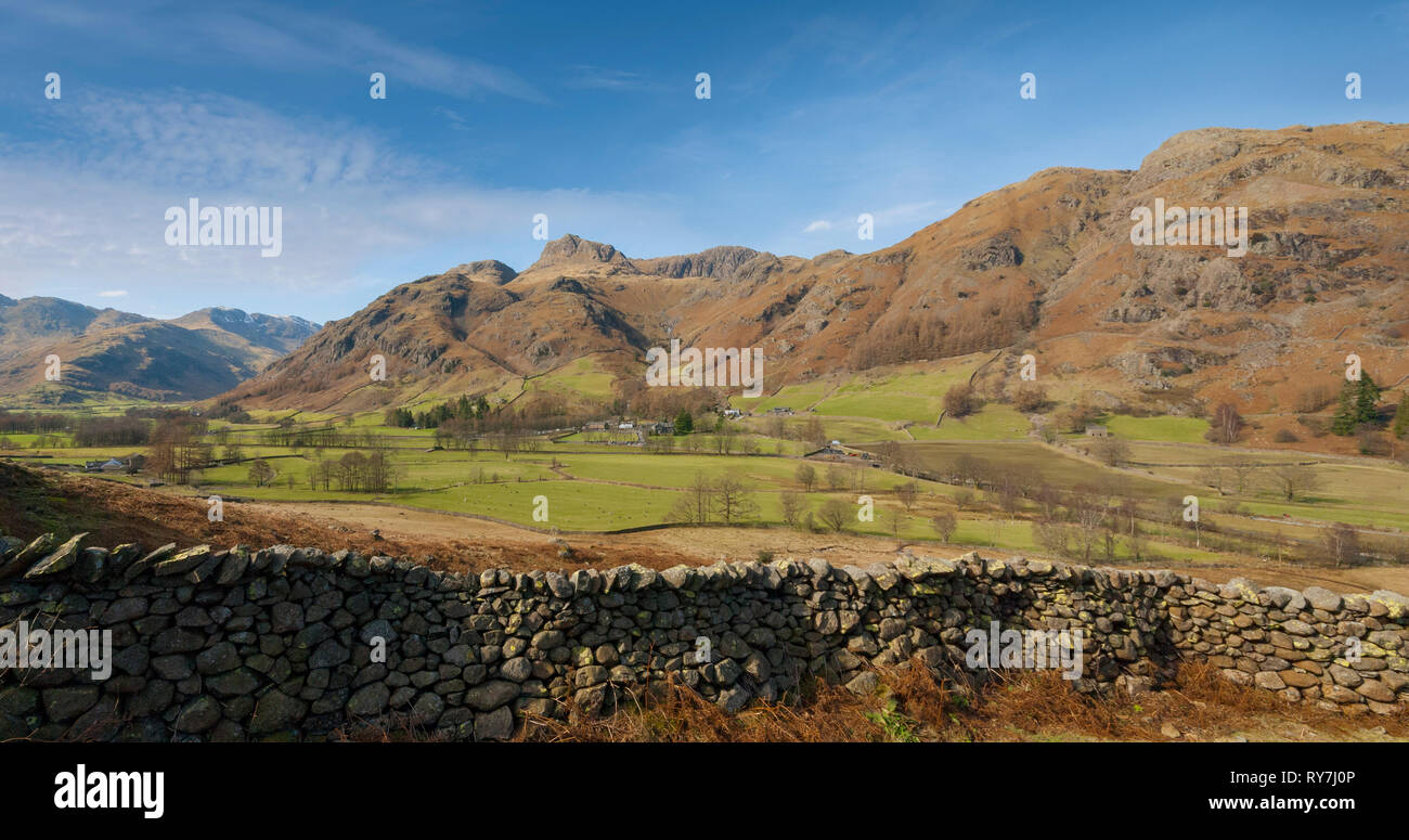A wide angle view of the beautiful langdale valley and the Langdale ...