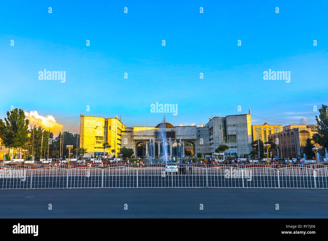 Bishkek Ala Too Square with Fountains People and Blue Sky Background ...