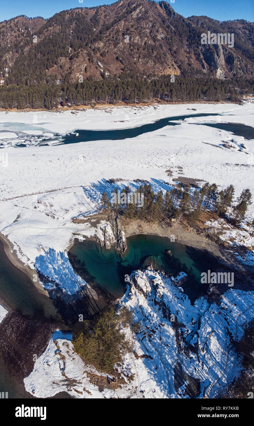 Aerial view of winter blue lakes Stock Photo - Alamy