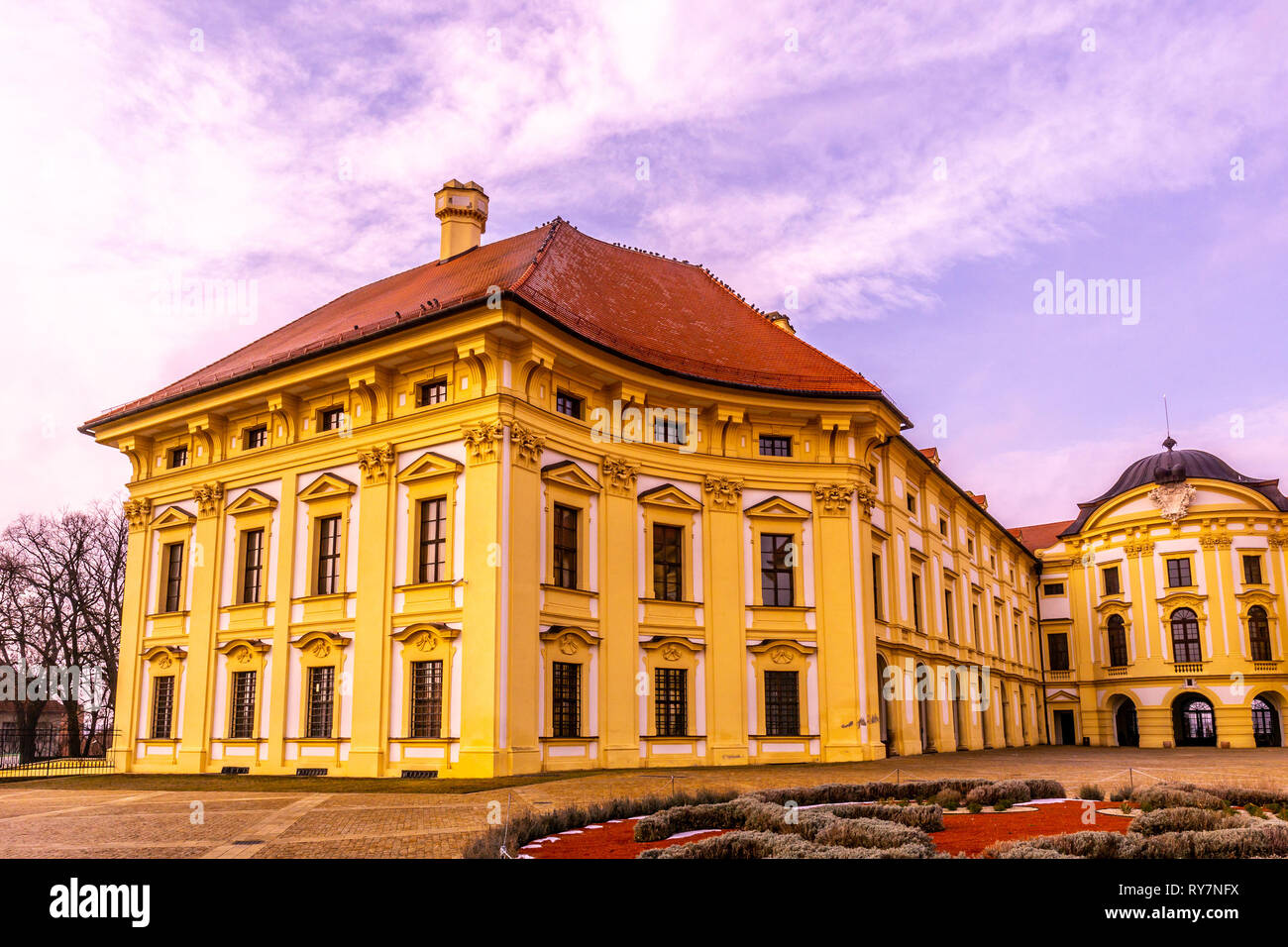 Slavkov u Brna Castle Palace Side Building Viewpoint with Blue Cloudy ...