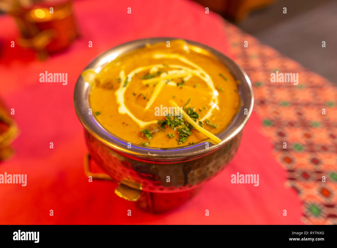Indian Traditional Orange Yellow Colored Mango Lamb Curry in a Steel ...