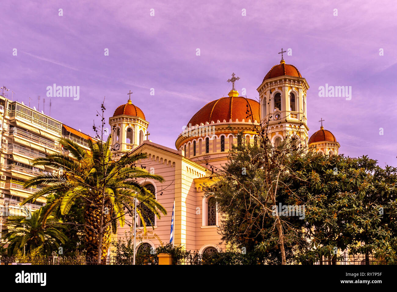 Thessaloniki Saint Gregory Palamas Church Side Viewpoint with Blue Sky ...