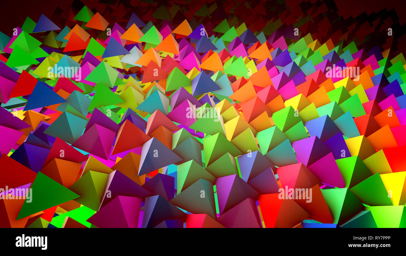 Cheerful 3d illustration of multicolored pyramids located on a flat ...