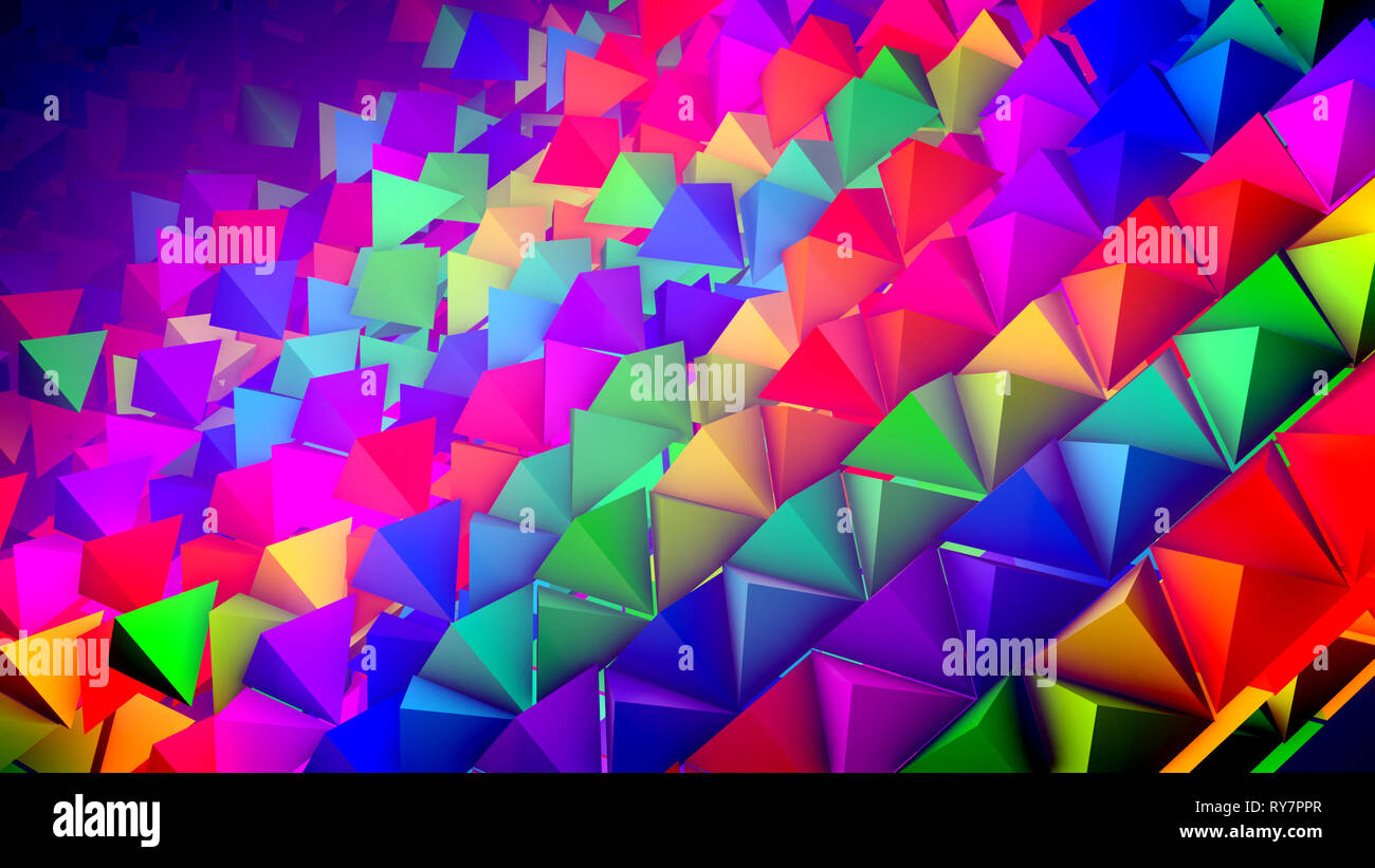Optimistic 3d rendering of rainbow pyramids located on a slanted ...