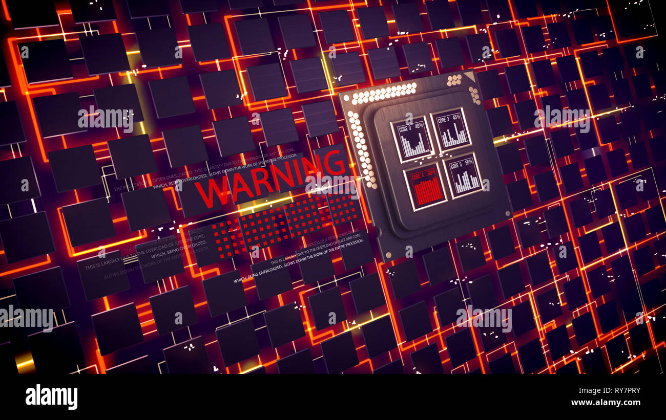 Futuristic 3d illustration of CPU squares with four bar charts inside ...