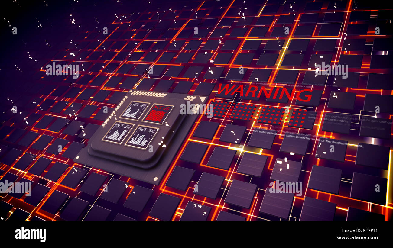 Holographic 3d rendering of CPU squares with playing bar charts and ...